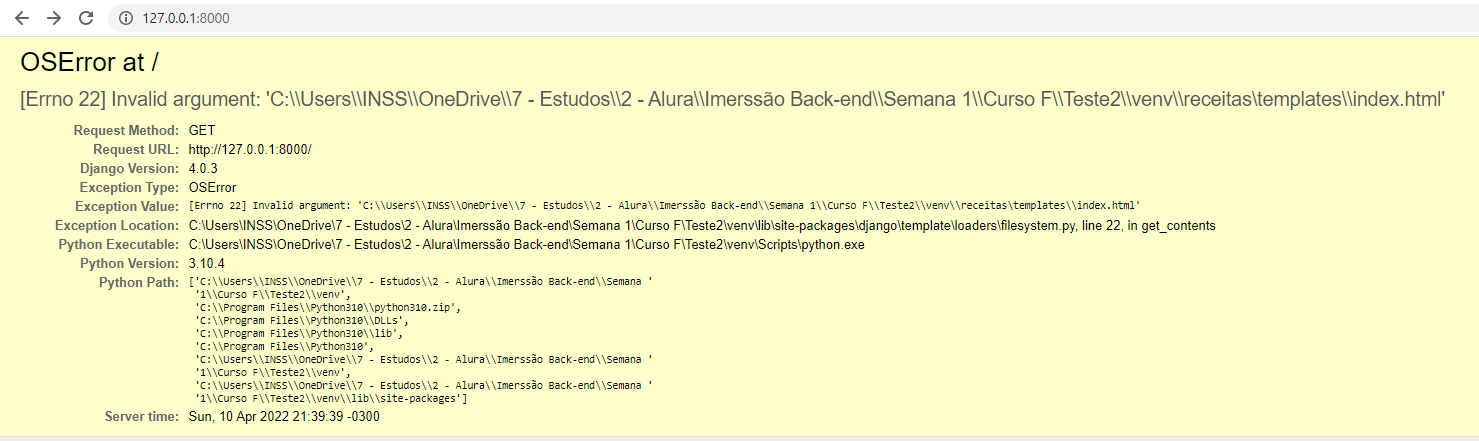 OSError At Errno 22 Invalid Argument Django Modelo Rotas E 