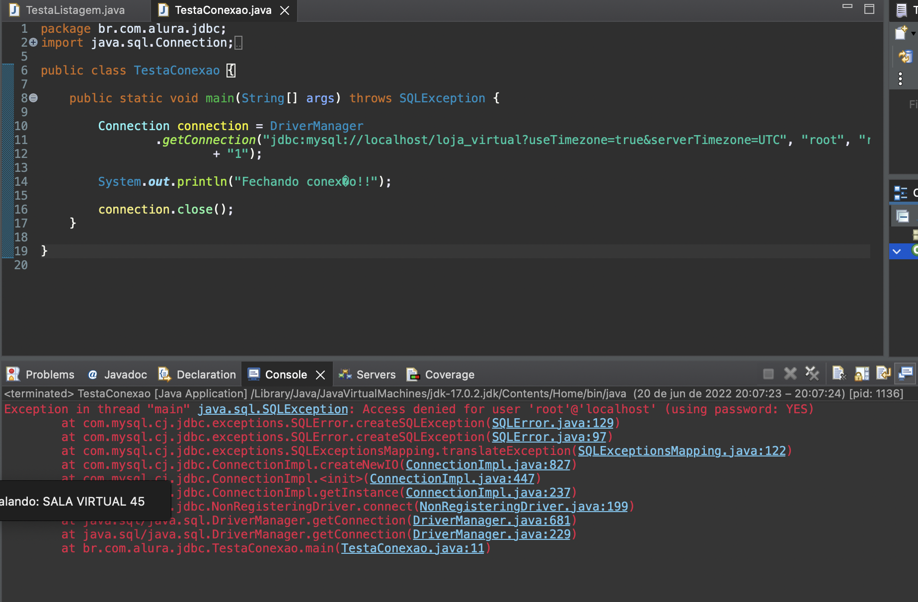 Exception In Thread main Java sql SQLException Access Denied For