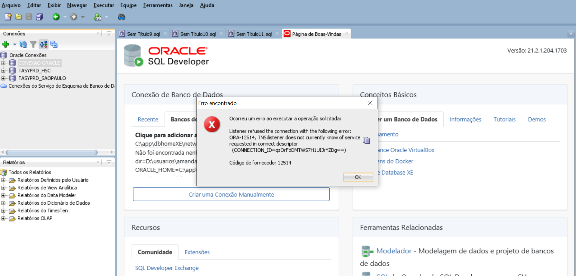 Erro ao executar conexão | SQL e Banco de Dados | Alura - Cursos online ... Erro ao executar conexão | SQL e Banco de Dados | Alura - Cursos online ...