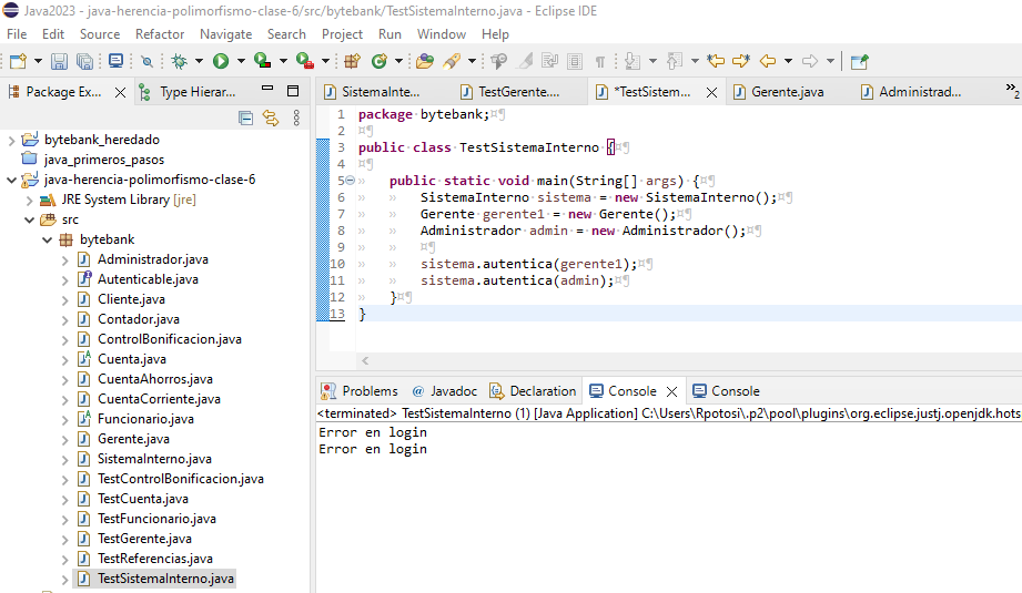 Error de Login | Java Polimorfismo: Entendiendo herencia e interfaces ...